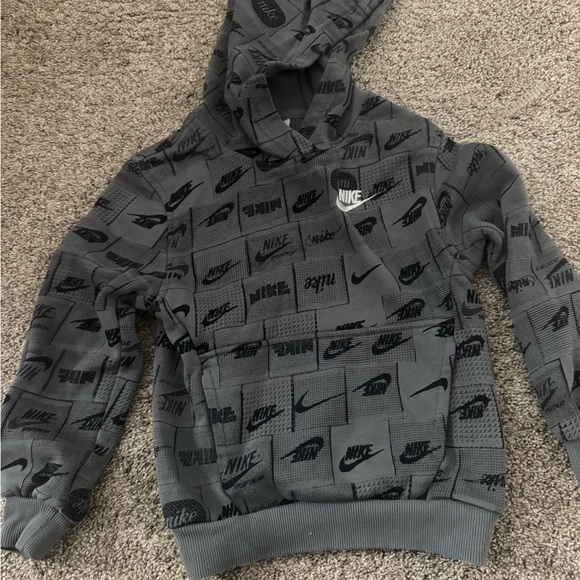 Nike | Shirts & Tops | Nike Grey Hoodie With All Over Print Logo | Poshmark